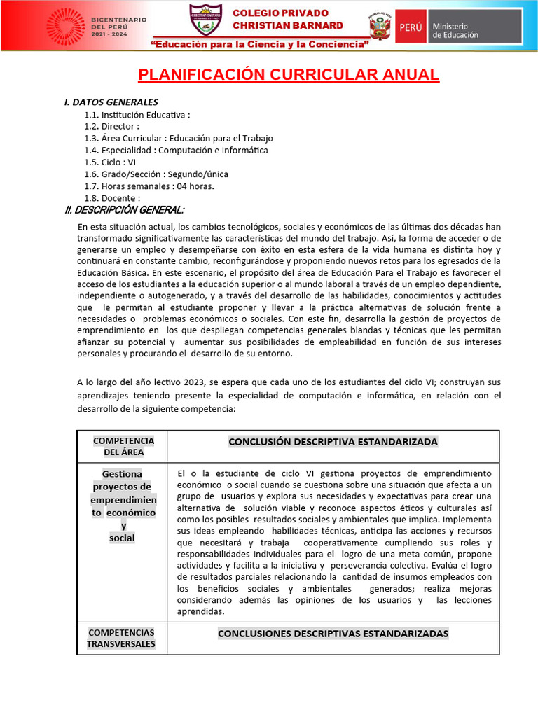 Programacion Anual 2024 Vi Ciclo | PDF | Aprendizaje | Evaluación