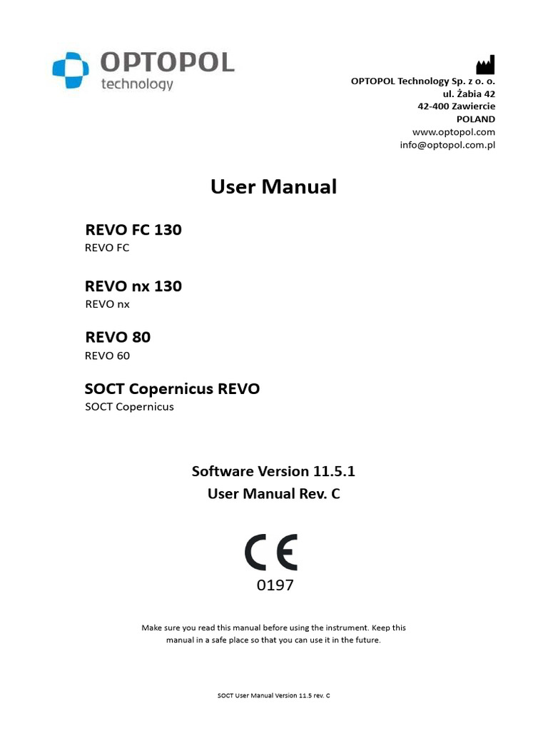 Optopol Revo OCT User Manual 11.5.1 | PDF | Retina | 3 D Computer Graphics