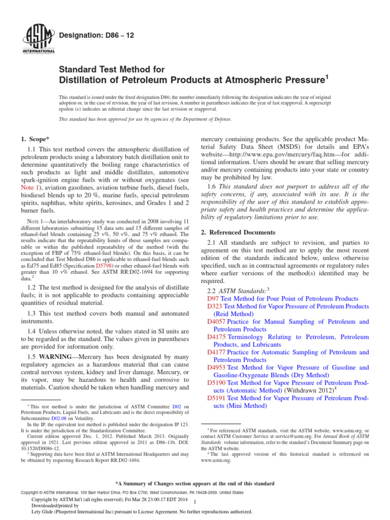 Astm D86 - Destilacion | PDF | Distillation | Chemistry