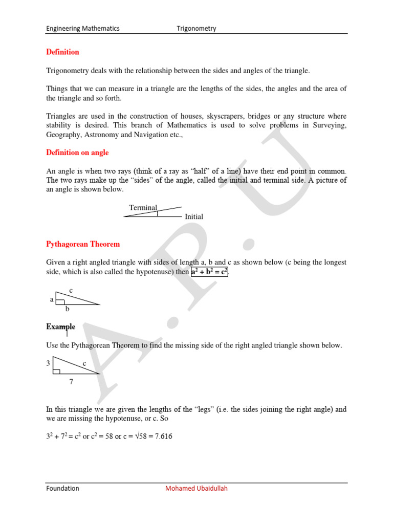 Chapter 1 - Guided Notes To Trigonometry | PDF | Trigonometric ...