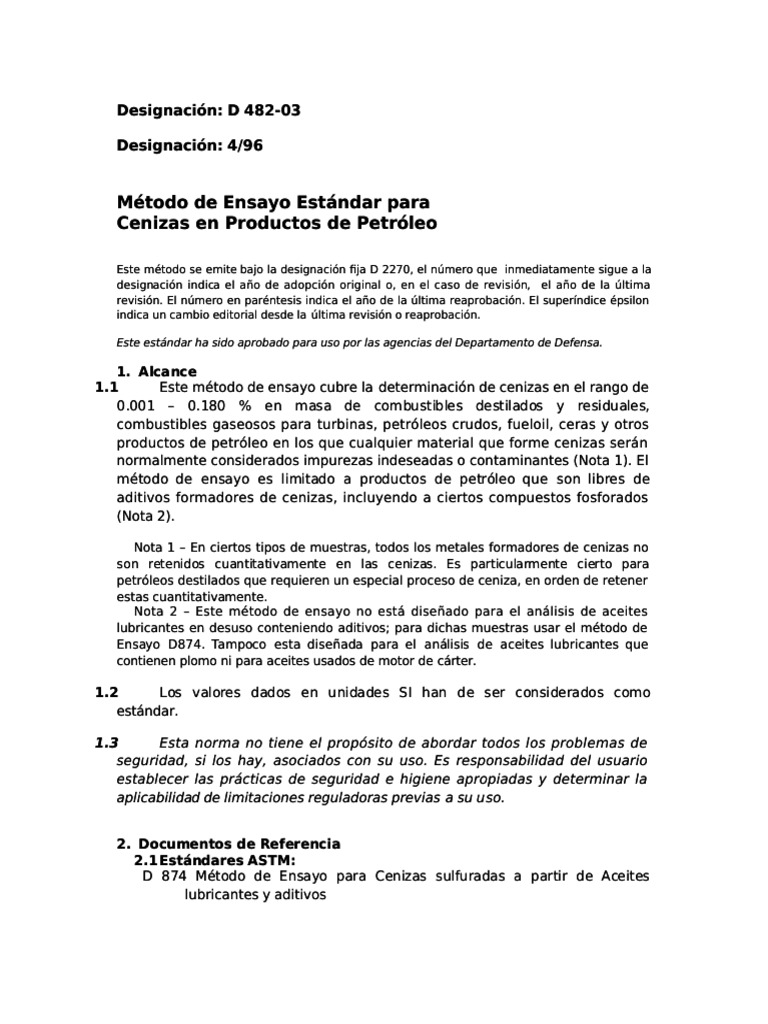 Astm D482 - Cenizas | PDF | Química | Ciencias fisicas