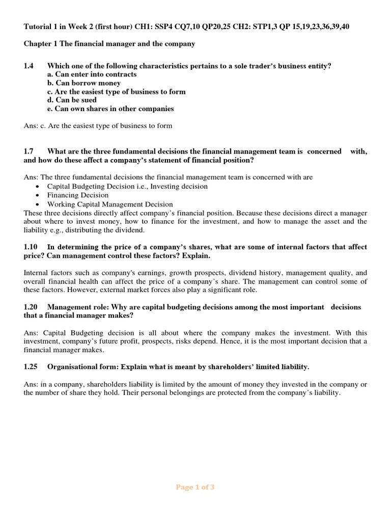 Tutorial 1 Answers Manegerial Finance) | PDF | Interest | Interest Rates