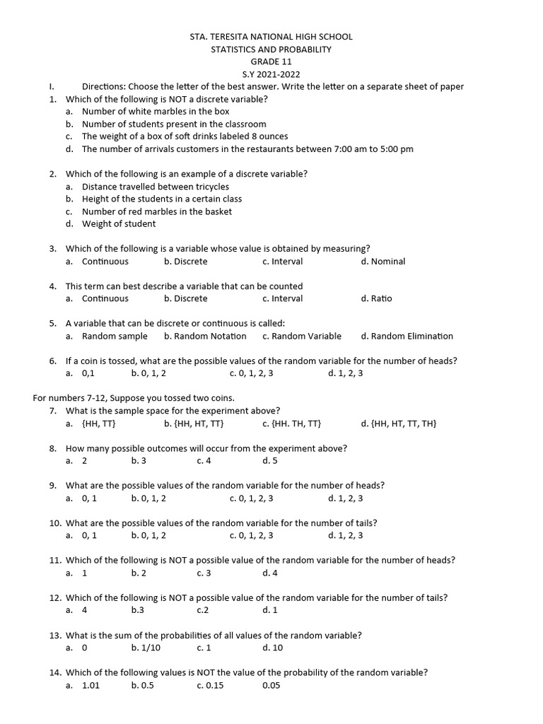 Statistics and Probability | PDF | Probability Distribution | Random Variable