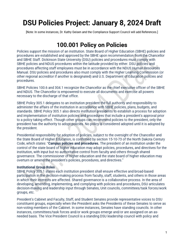 DSU Policies Project - Policies Draft - Jan 8 2024 | PDF | Presidents ...