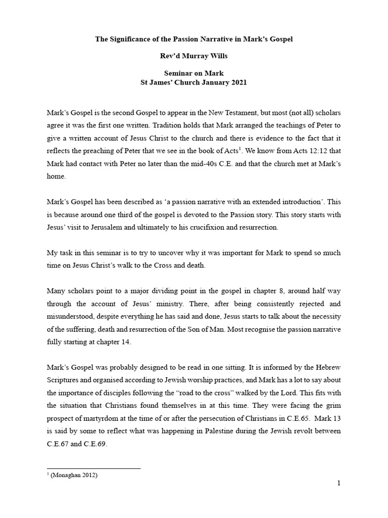 The Significance of The Passion Narrative in Mark | PDF | Gospel Of ...