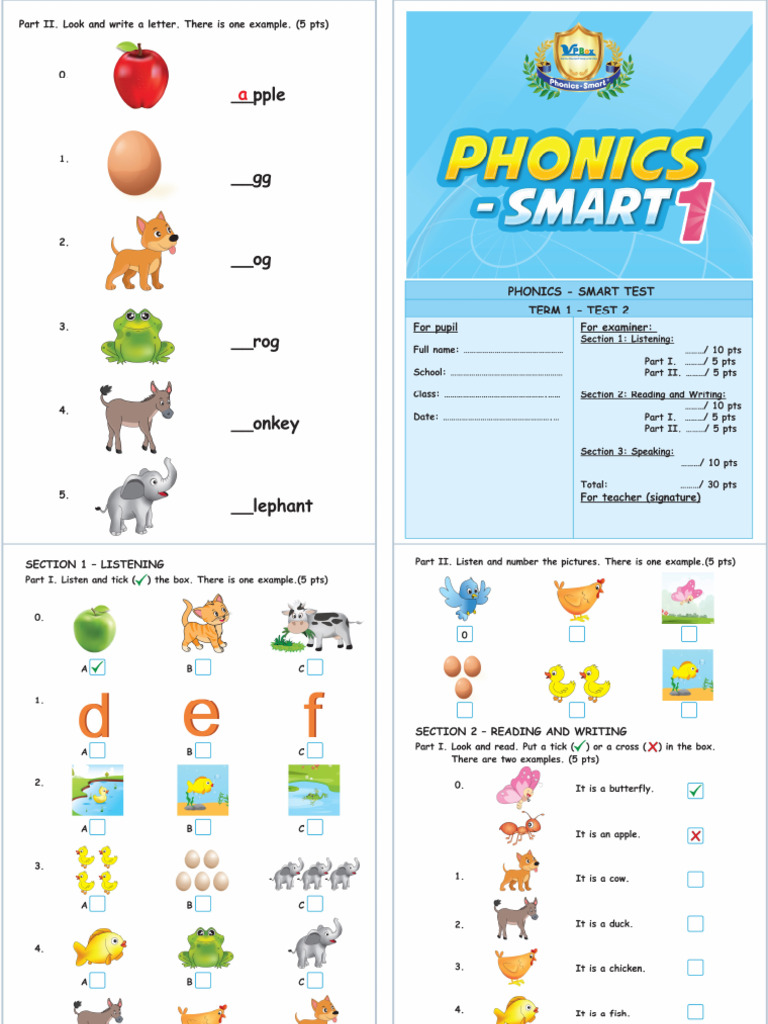 Phonics Smart 1 Term 1 Test 2 | PDF