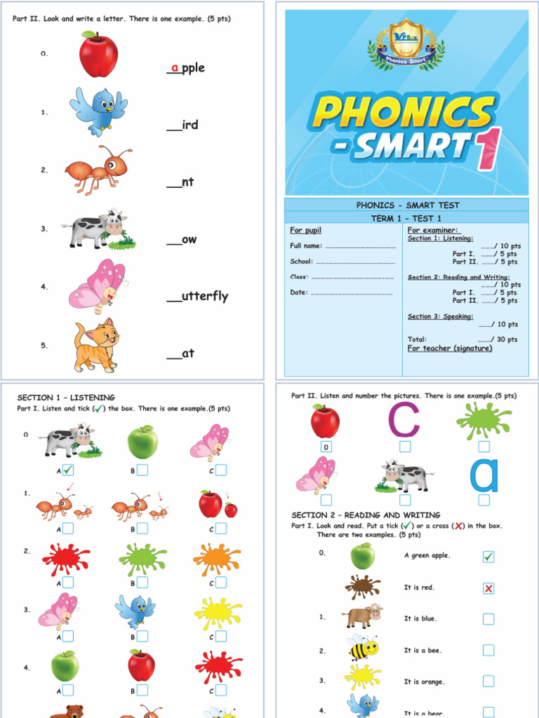 Phonics Smart 1 Term1 Test1 | PDF