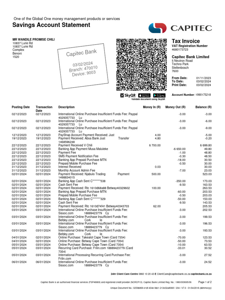 Account Statement | PDF | Fee | Stored Value Card