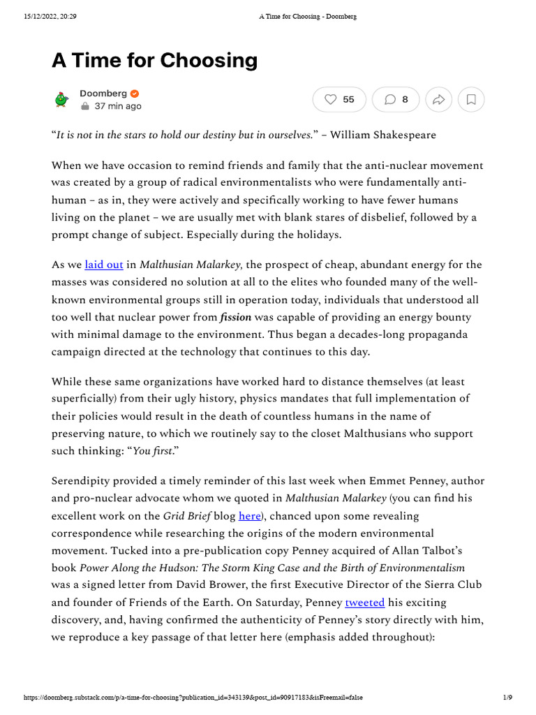 A Time for Choosing - Doomberg | PDF | Nuclear Power | Nuclear Fusion