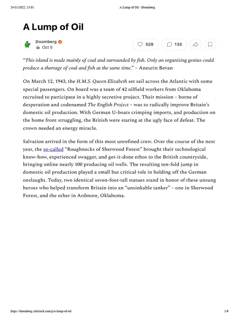 A Lump of Oil - Doomberg | PDF | Inflation | Coal