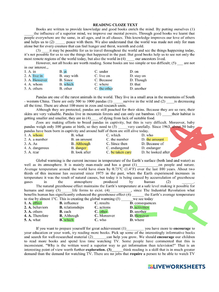 Reading Cloze Text | PDF
