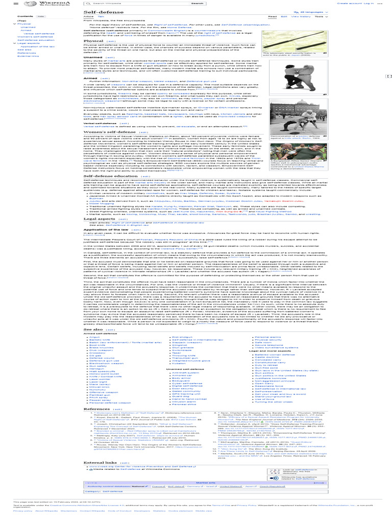 Self-Defense - Wikipedia | PDF | Self Defense | Defense