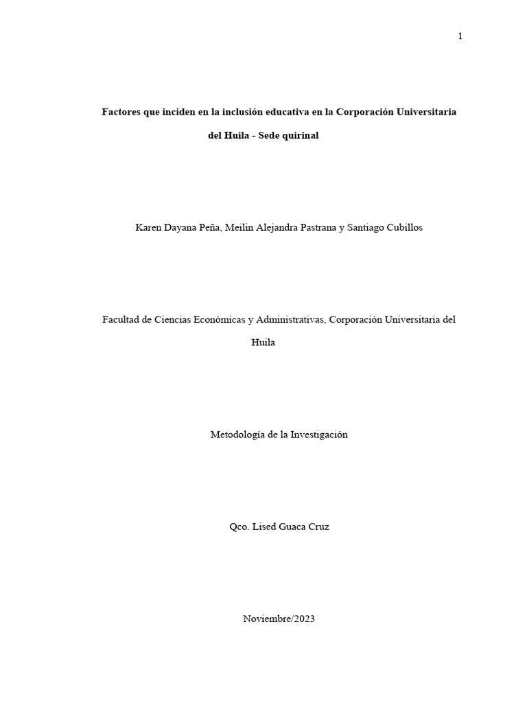 Proyecto de Investigación Inclusion Final (5) | PDF | Inclusión (Educación) | Invalidez