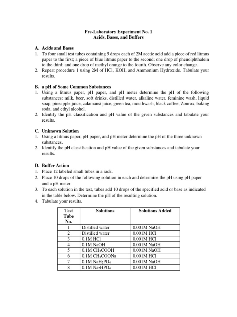 Experiment No. 1 - Acids Bases and Buffers 1 | PDF | Ph | Acid Experiment No. 1 - Acids Bases and Buffers 1 | PDF | Ph | Acid