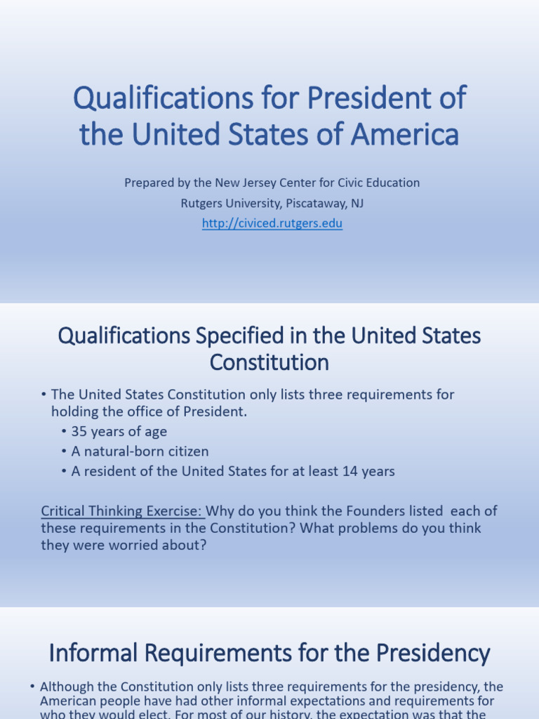 Qualifications For President | PDF | Presidents Of The United States ...