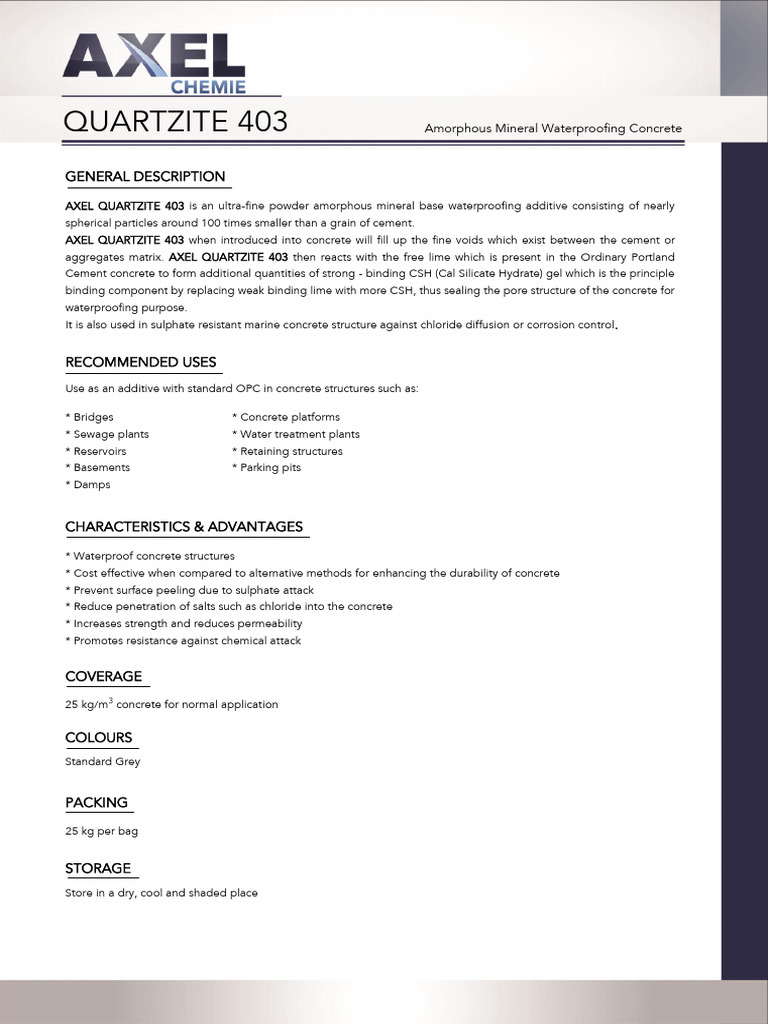 Amorphous Mineral Waterproofing Additive | PDF | Concrete | Cement