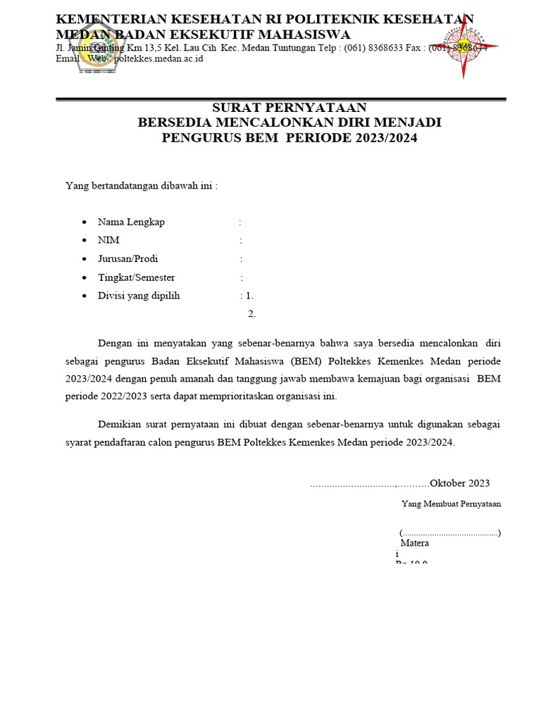 Surat Pernyataan Bem 1 Pdf