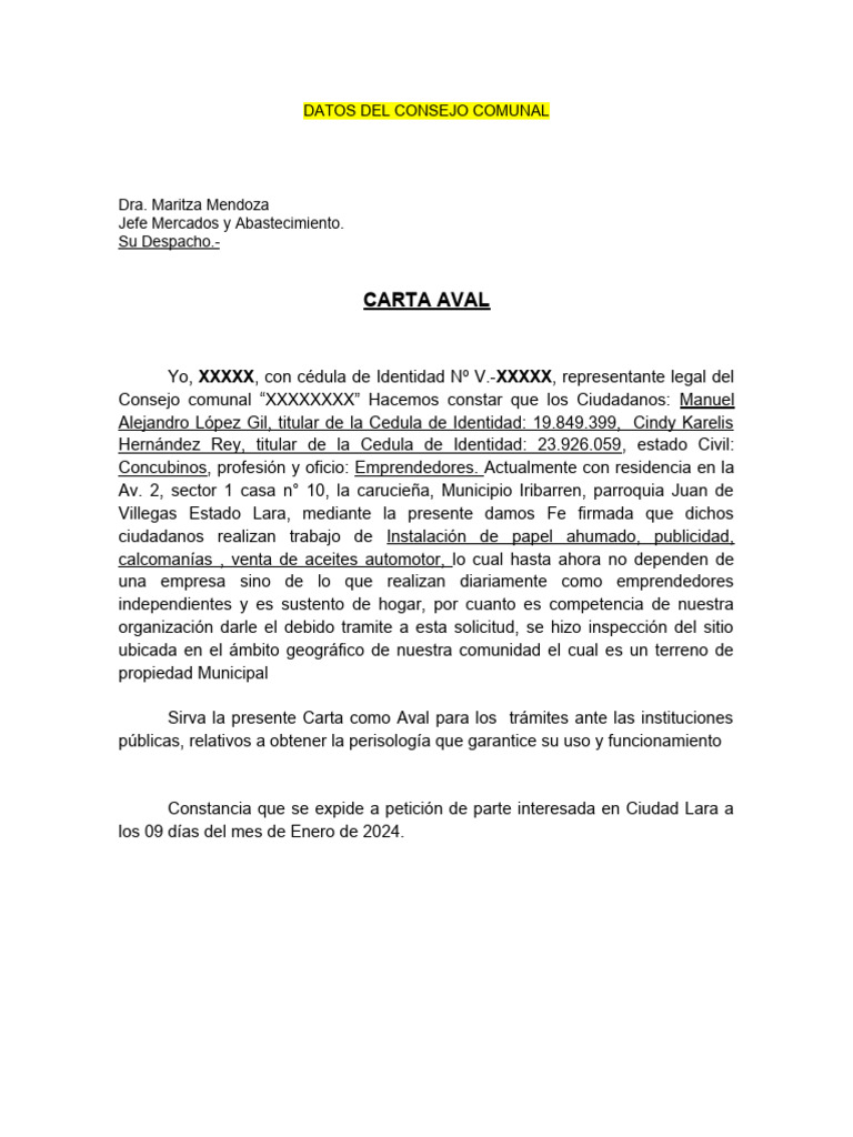 Carta Aval | PDF | Derecho