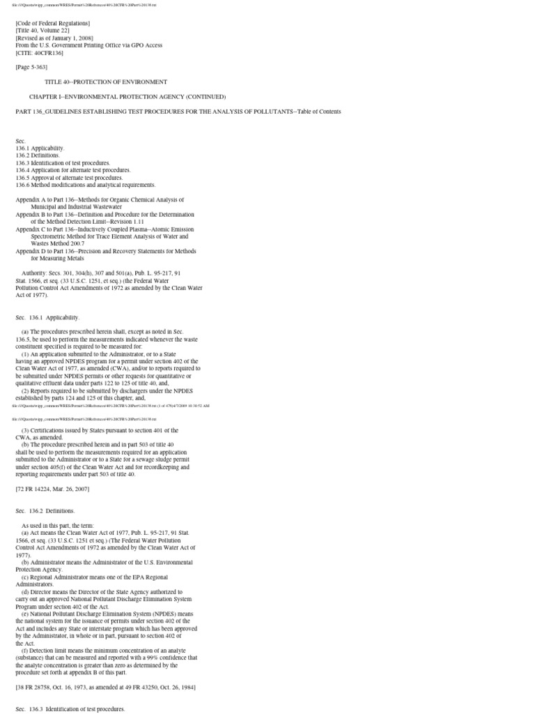 40 CFR Part 136 | PDF | Clean Water Act | Chemistry