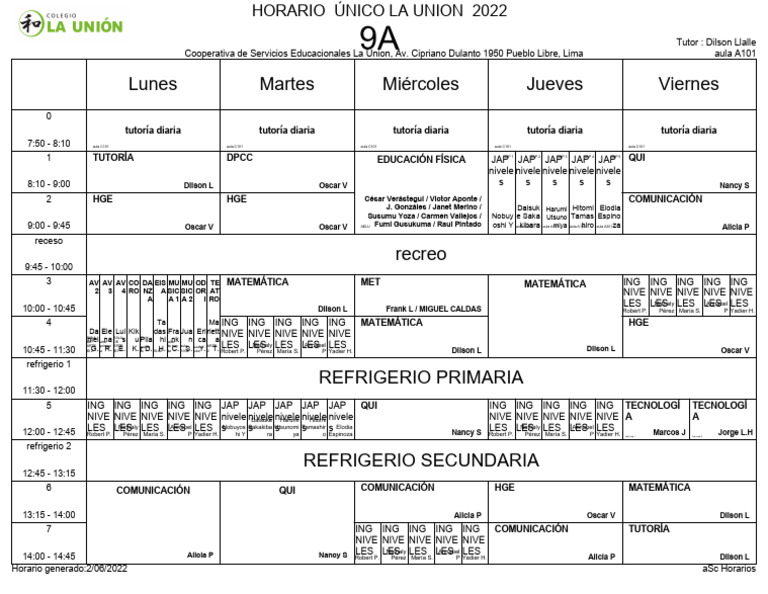 Lunes Martes Miércoles Jueves Viernes: Dilson L Oscar V Nancy S | PDF