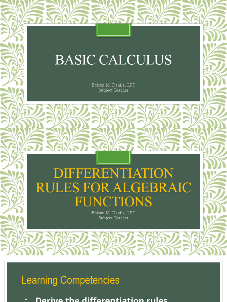 Differentiation Rules for Algebraic Functions | PDF
