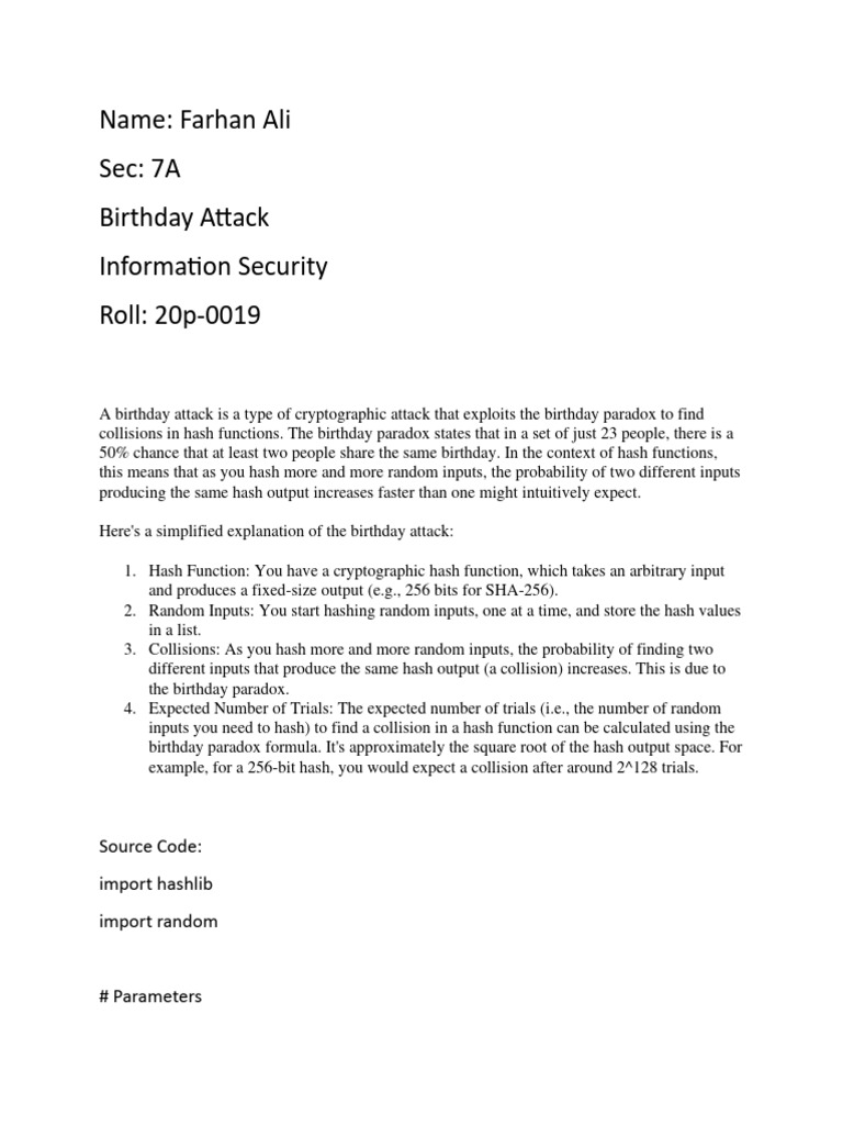 Understanding the Birthday Attack in Cryptography | PDF
