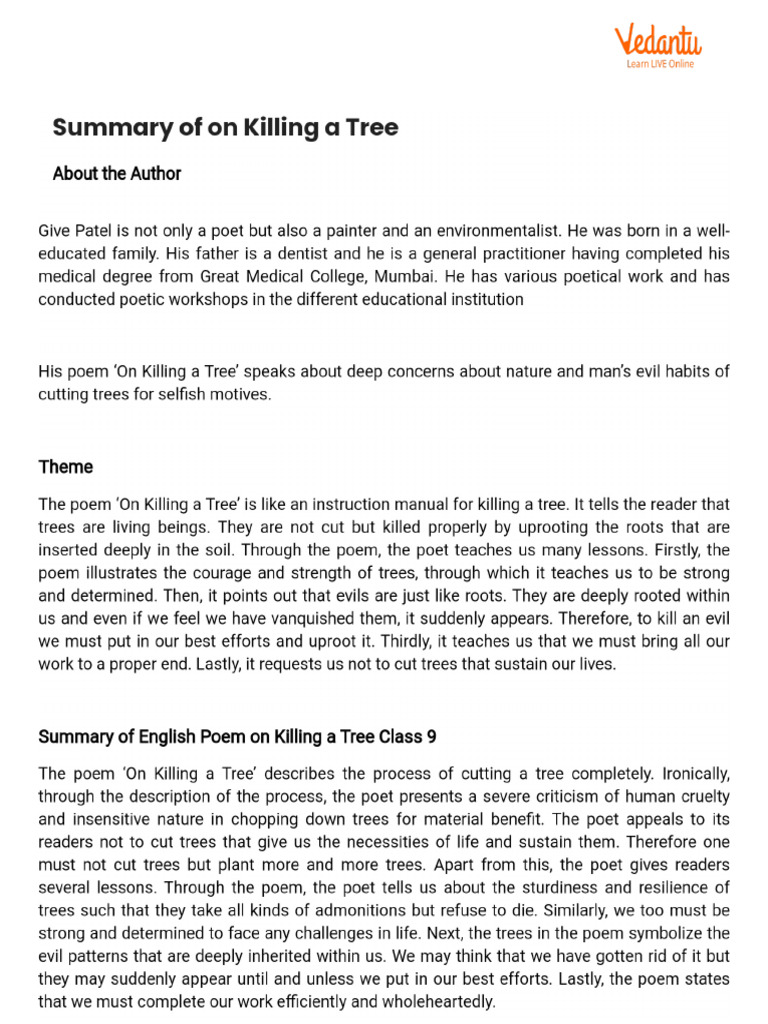 Summary of On Killing A Tree | PDF
