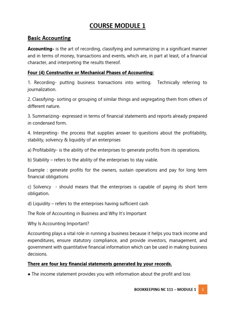 Basic Accounting Module 1 | PDF | Taxes | Business