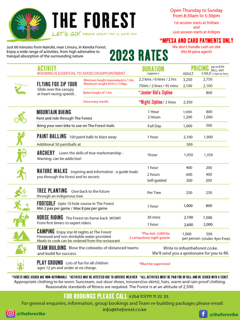 Kereita Forest Activity Pricing 2023 | PDF