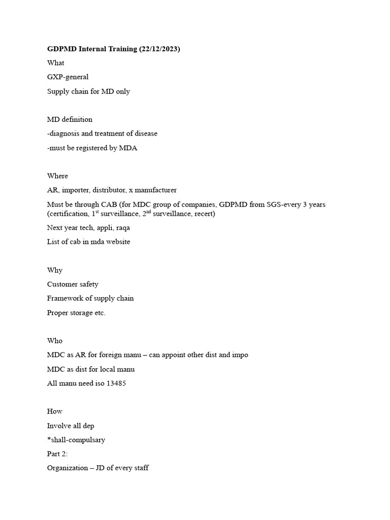 GDPMD Internal Training Notes 2023 | PDF