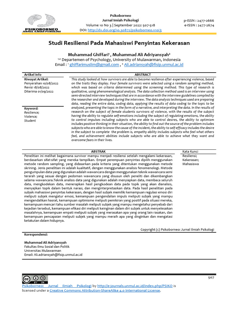 Psikoborneo - Studi Resiliensi Pada Mahasiswi Penyintas Kekerasan | PDF | Psychological ...