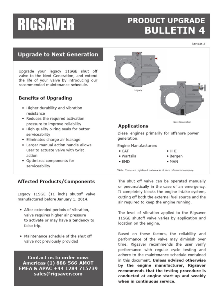 Rigsaver_11SGE-Product-Upgrade_Bulletin_4-2022-Rev2 | PDF | Valve | Engines