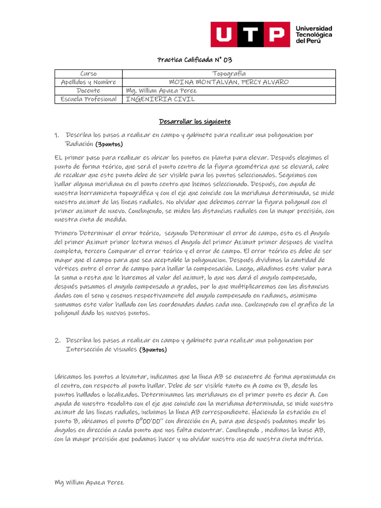 SOLUCION PC3 MOINA PERCY | PDF | Azimut | Ángulo