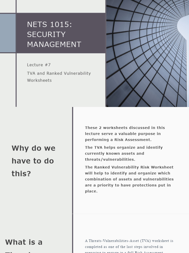 NETS 1015 Lecture #7 | PDF | Vulnerability (Computing) | Risk Assessment