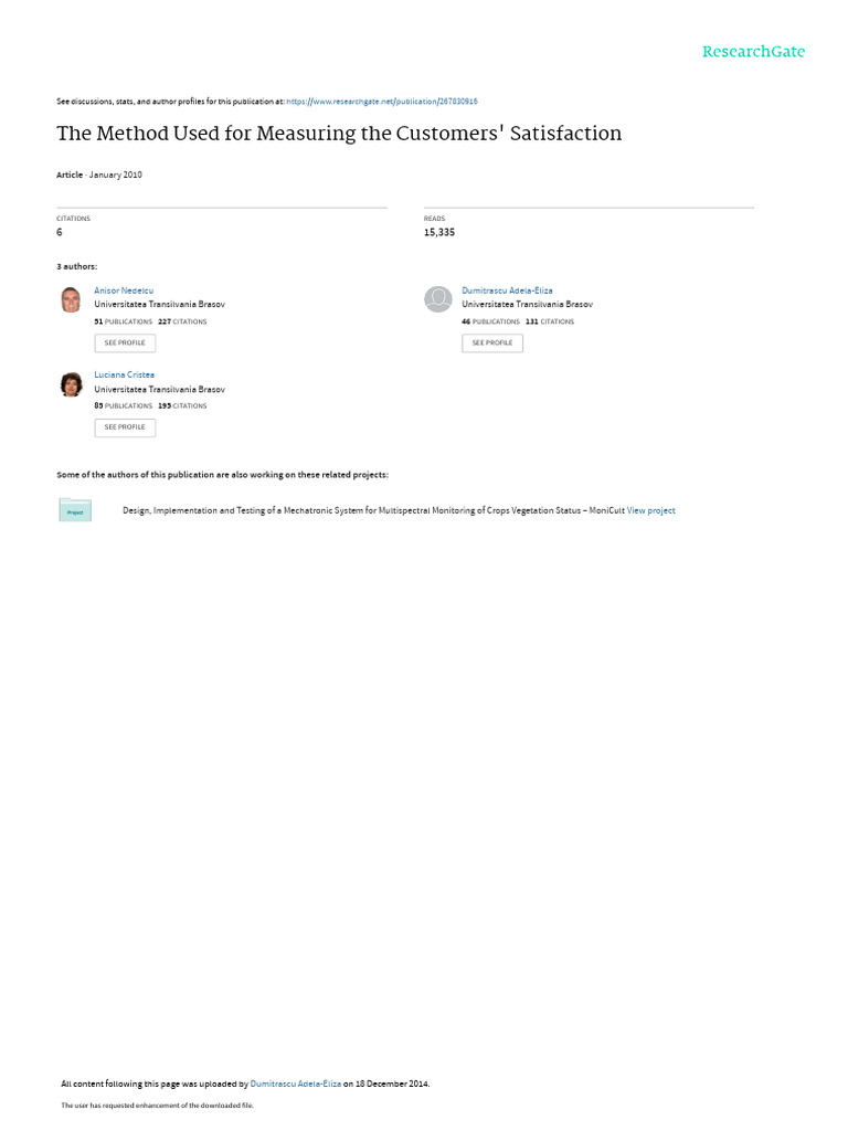 The Method Used For Measuring The Customers Satis | PDF | Customer ...