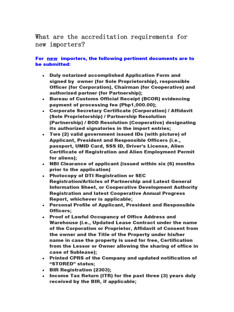 What Are The Accreditation Requirements For New Im | PDF | Customs | Lease