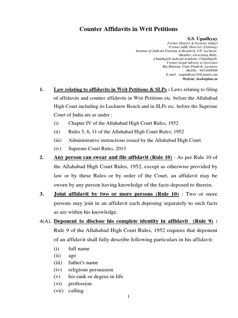 Counter Affidavits in Writ Petitions | PDF | Affidavit | Public Law