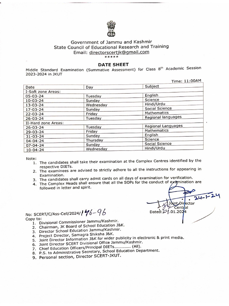 Date Sheet Class 8th Session2023-24 | PDF
