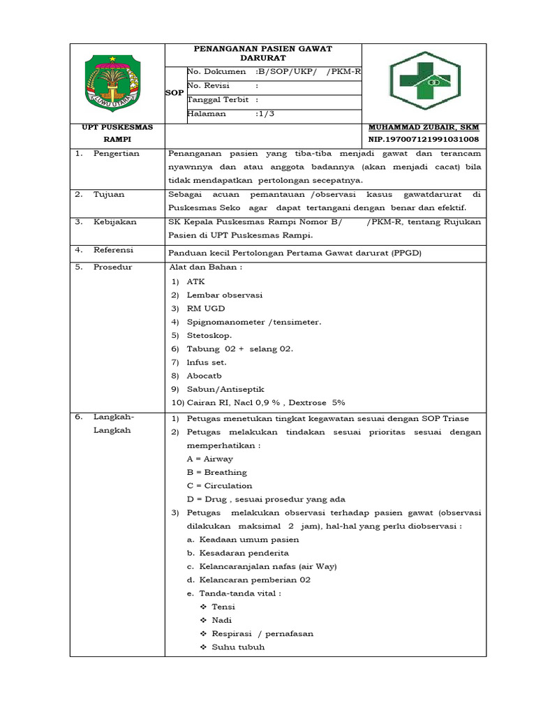7.6.6.2 Sop Penanganan Pasien Gadar | PDF | Sains & Matematika