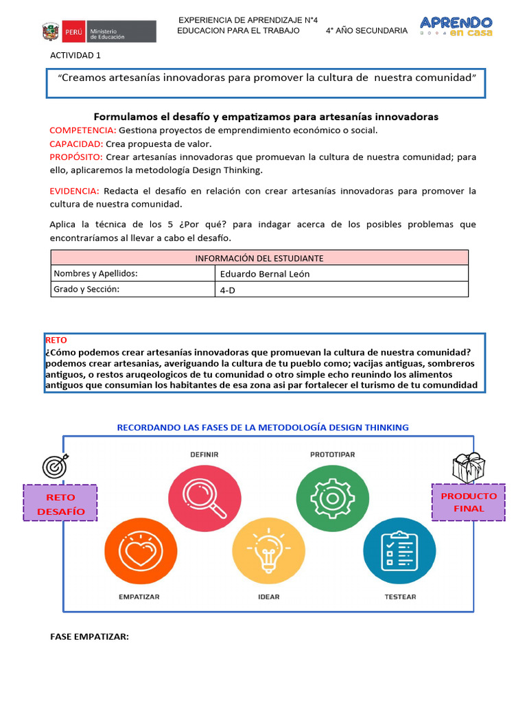 4° Resumen Semana 14 Expr. Aprend. N°4 Activ. 1 Empatizar | PDF | Iniciativa empresarial | Cognición