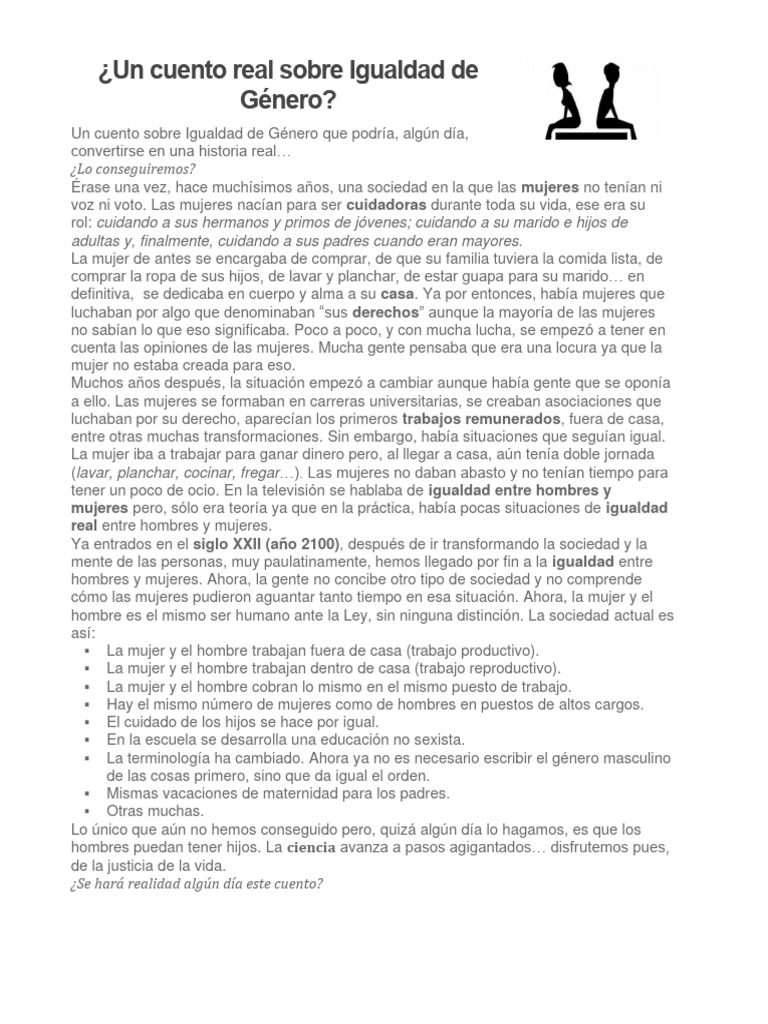 Un Cuento Real Sobre Igualdad De Género Pdf Mujer Igualdad De Género