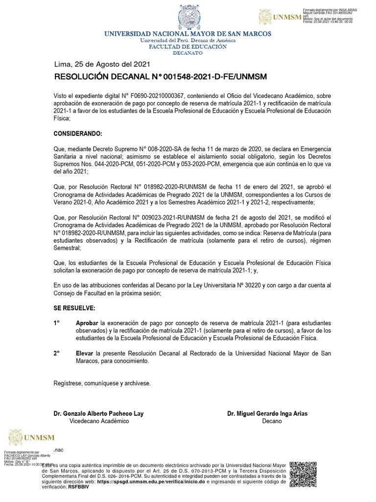 Resolución Decanal-001548-2021-D-Fe | PDF