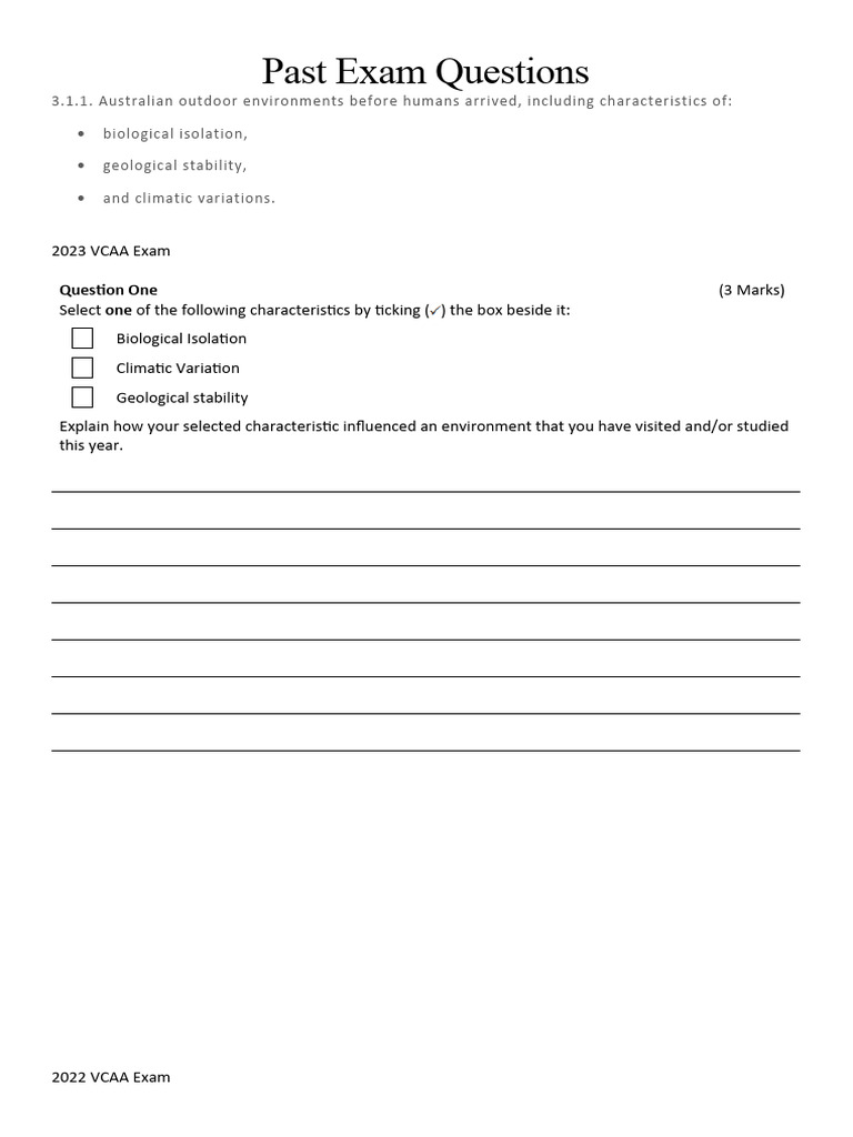 VCE Outdoor Ed 3.1.1 Past Exam Questions | Download Free PDF ...