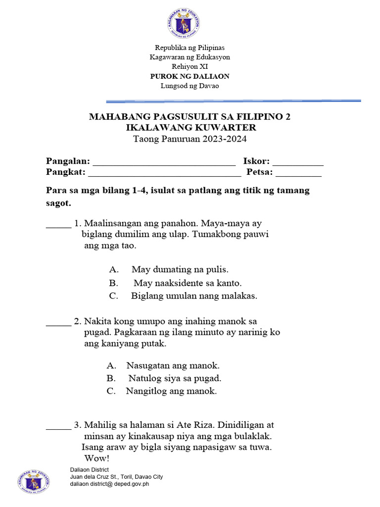TQ - Filipino 2 Q2 | PDF