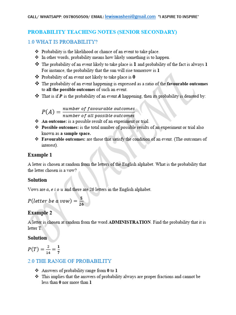 Probability Teaching Notes | PDF | Mathematical Concepts | Science