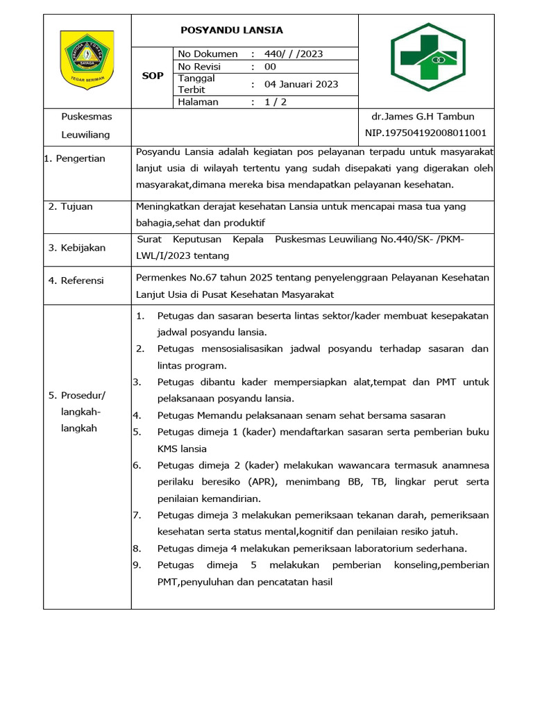 Sop Posyandu Lansia | PDF