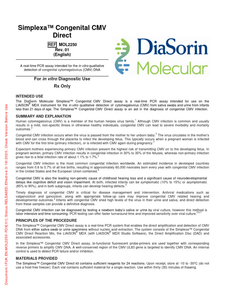 Simplexa C CMV Mol2250 Ifu - en | PDF | Infection | Polymerase Chain ...