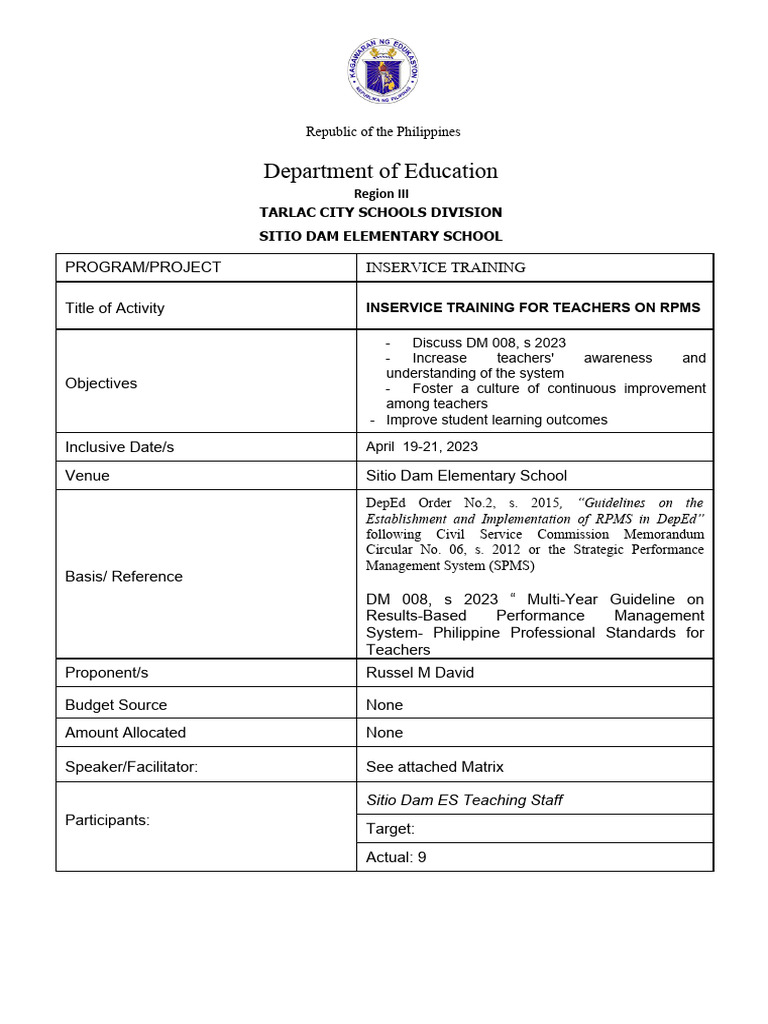 Acr RPMS Reading | PDF | Teachers | Learning