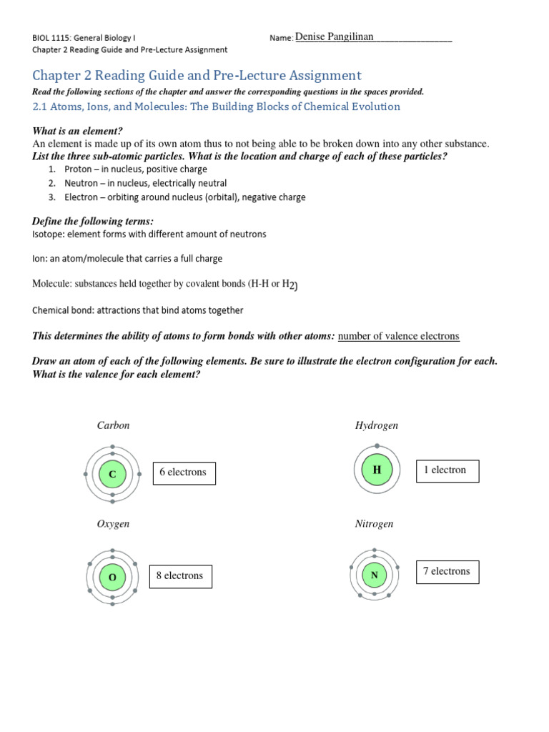Chapter 2 Reading Guide and Pre-Lecture Assignment - RI | PDF | Ion | Atoms