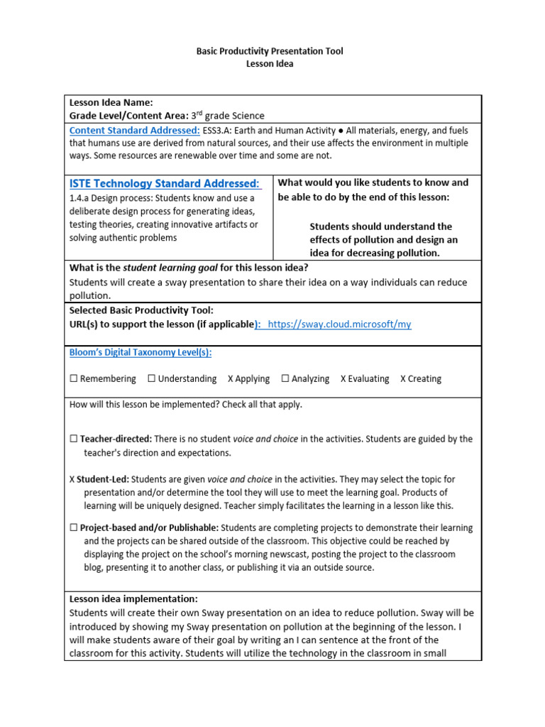 Bpts Basic Productivity 215tools Lesson Idea Template | PDF | Behavior Modification | Cognitive ...